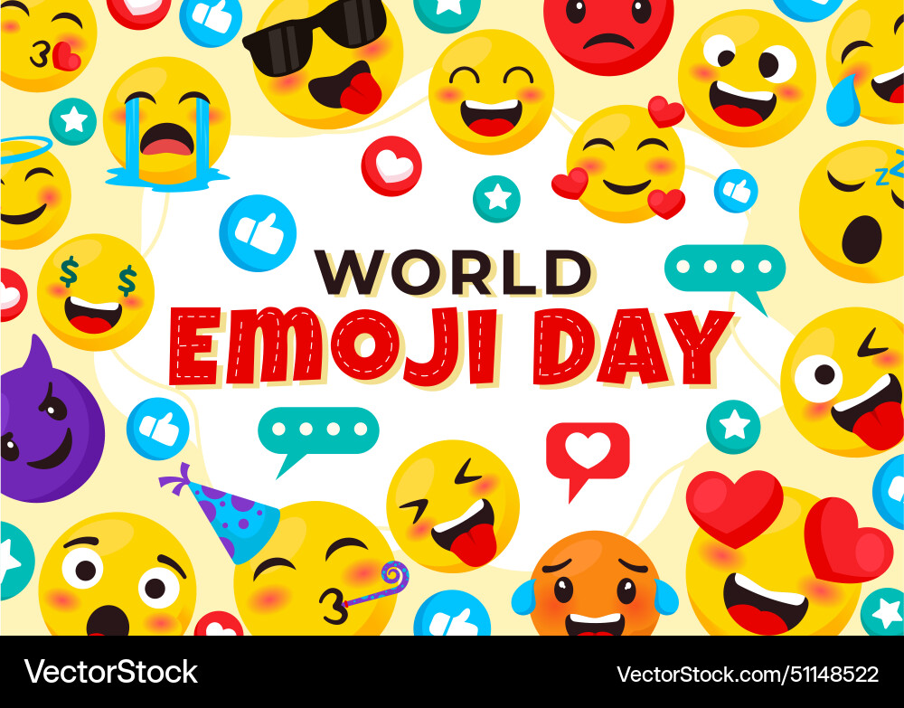 World emoji day celebration with events Royalty Free Vector