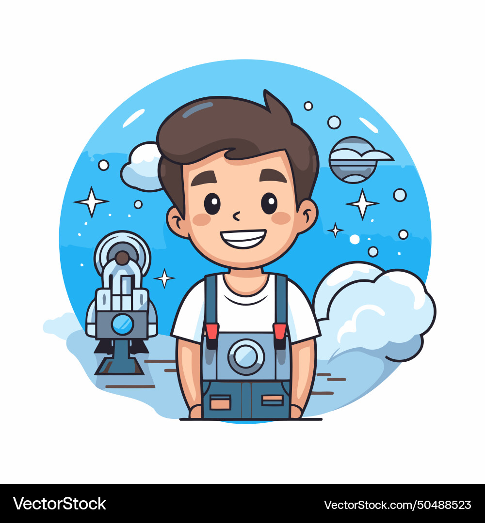 Cute boy with space theme in cartoon style Vector Image