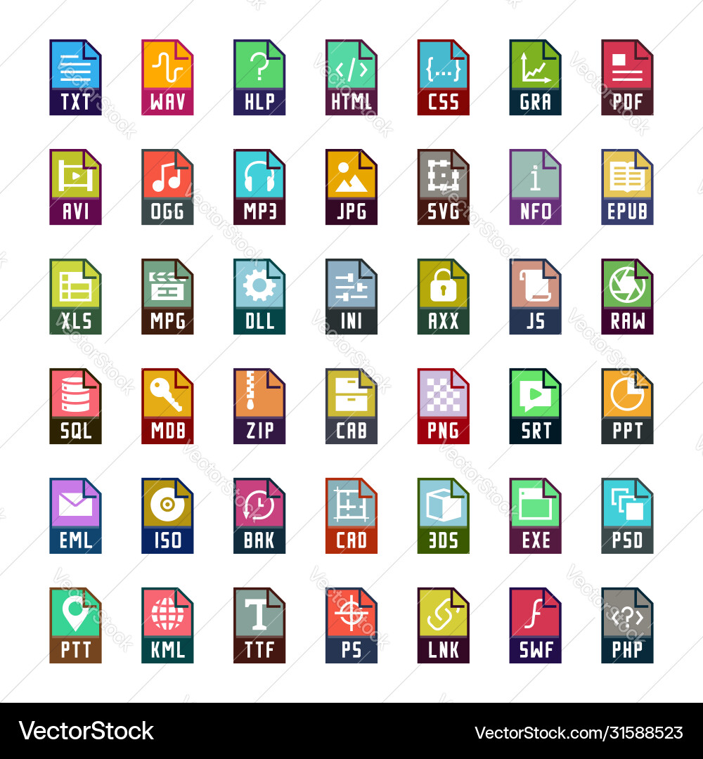 File formats icon set in flat style Royalty Free Vector