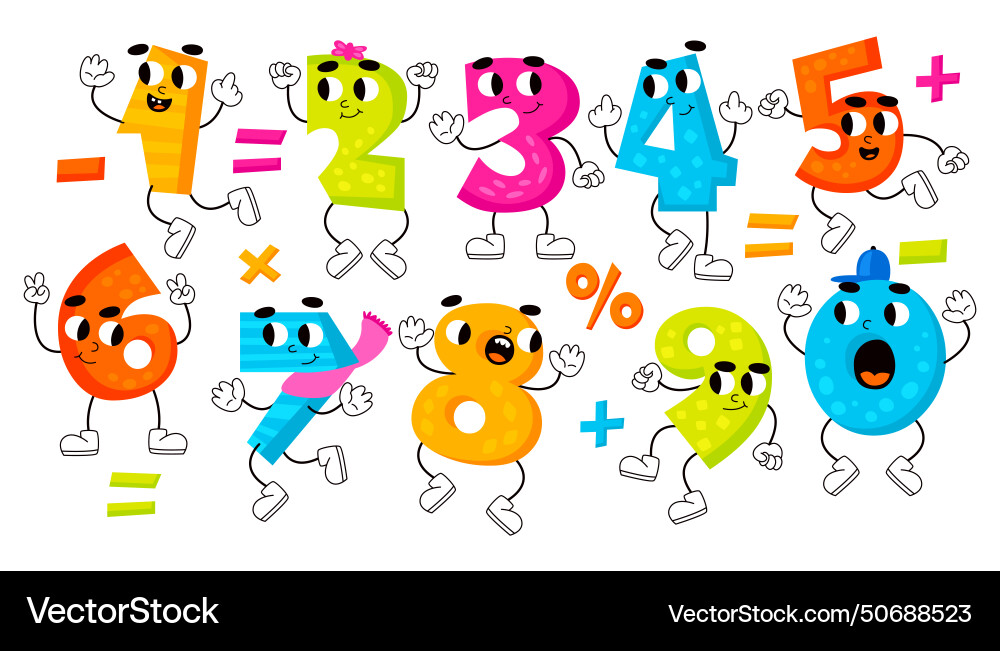 Funny colorful numbers cartoon characters Vector Image