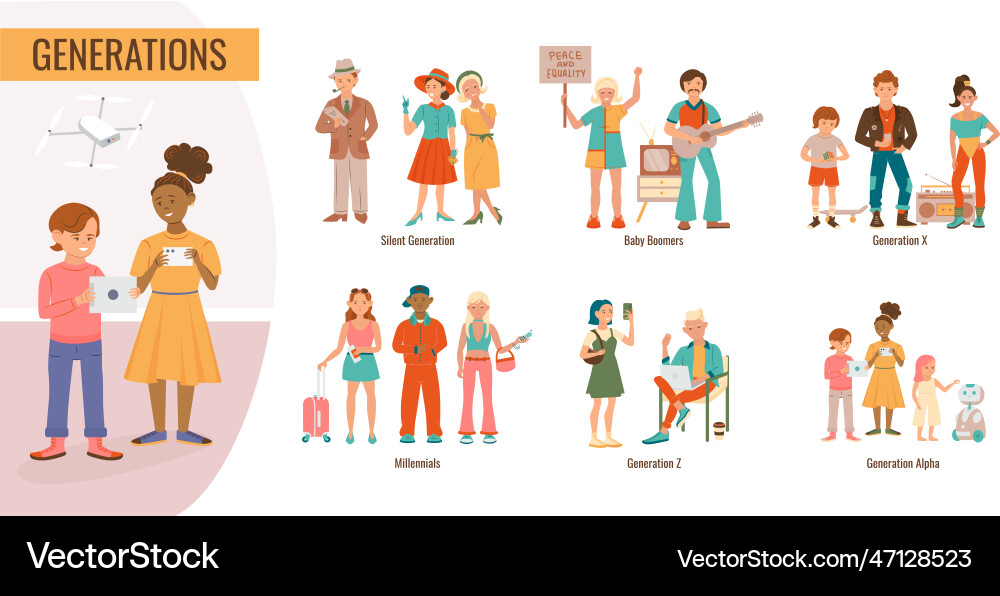 Generations of people compositions Royalty Free Vector Image