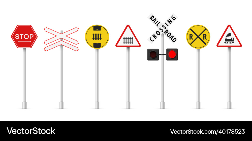 Modern railway signs set realistic Royalty Free Vector Image