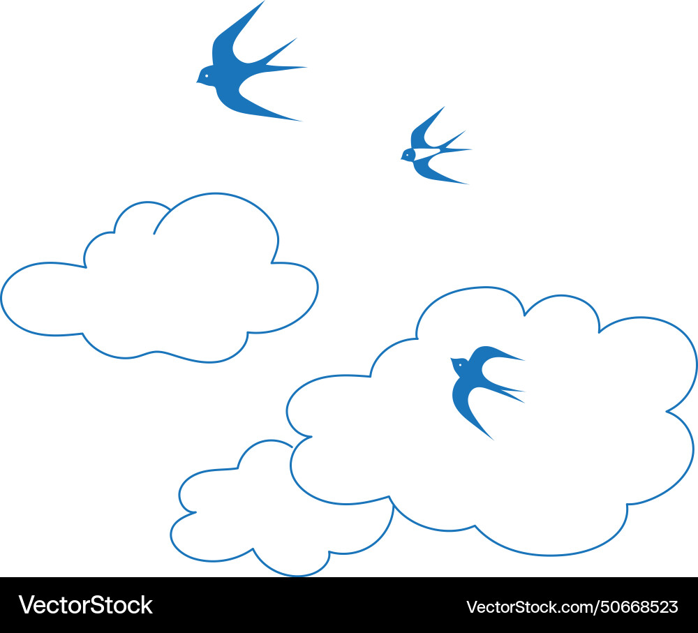 One color simple drawing flying swallows in summer