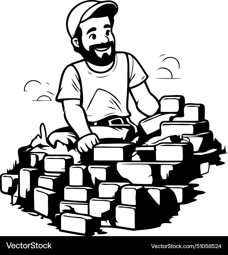Bricklayer cartoon brickwork concept Royalty Free Vector