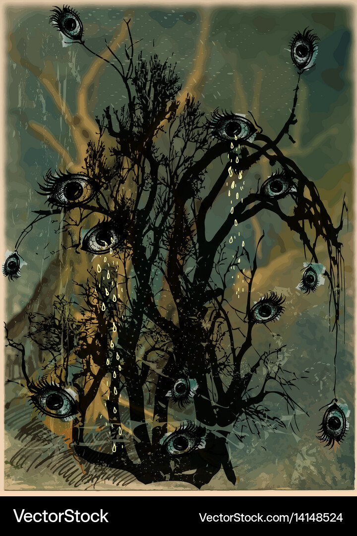 Crying Eye Tree Halloween Poster Royalty Free Vector Image