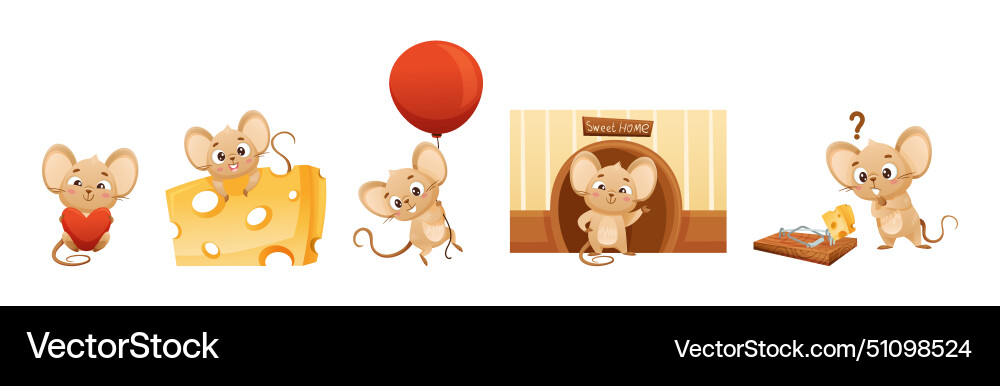 Cute mouse character engaged in different activity