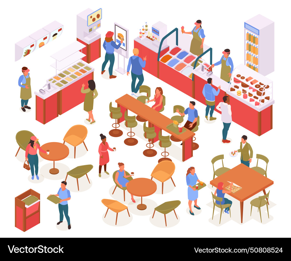 Food court isometric concept Royalty Free Vector Image