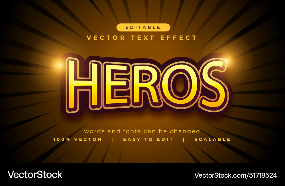 Hero text effect font in yellow and orange color Vector Image