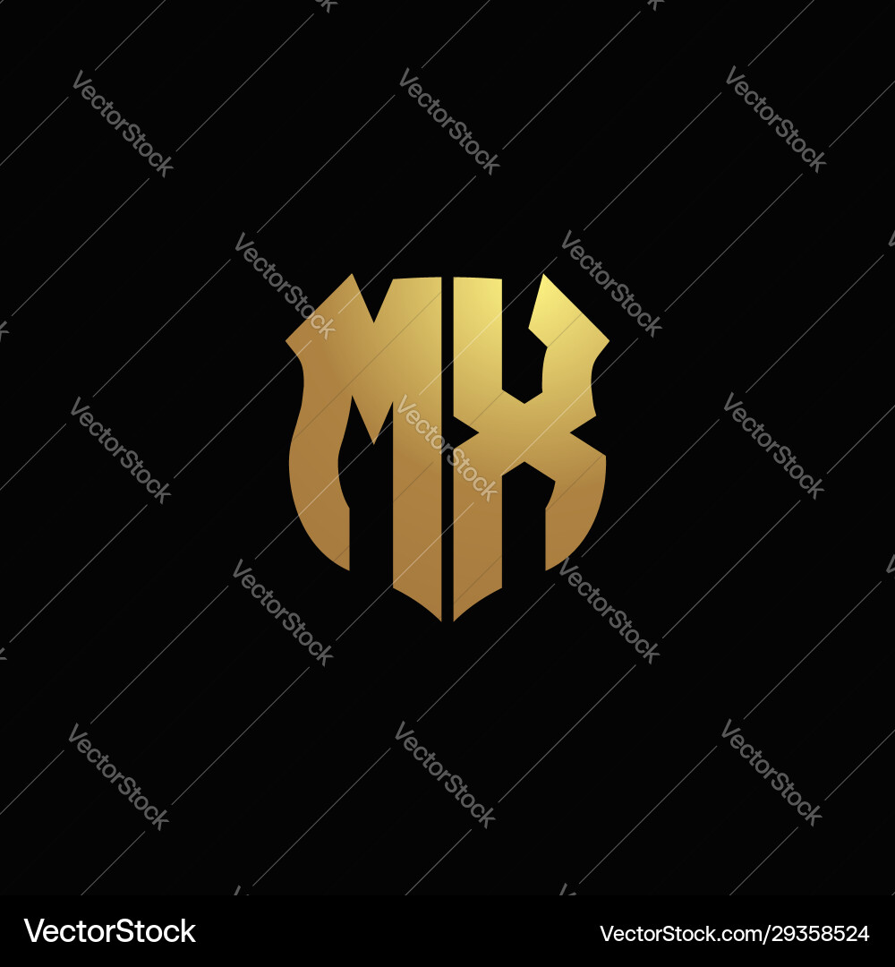 Mx logo monogram with gold colors and shield Vector Image