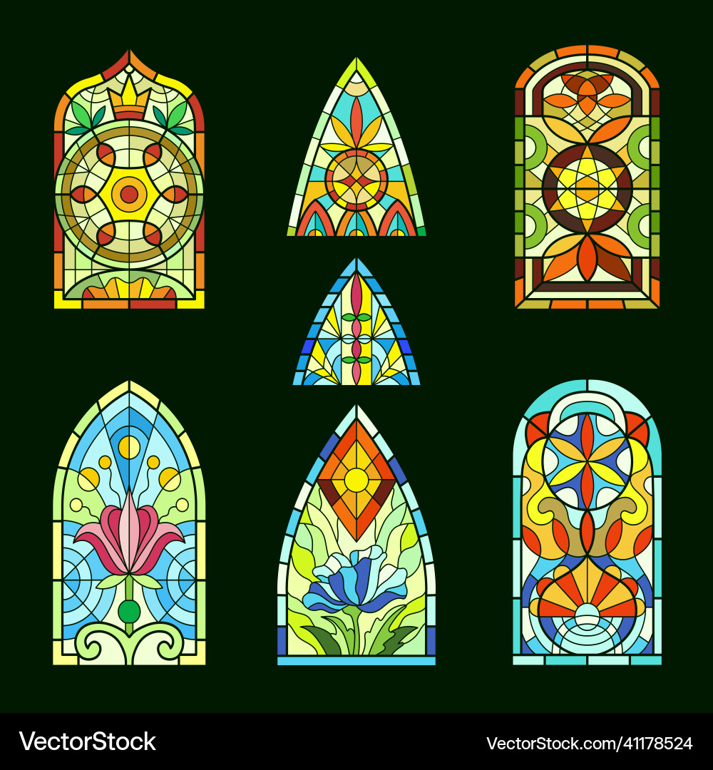 Stained Glass Windows - Gothic Architecture Vector Image
