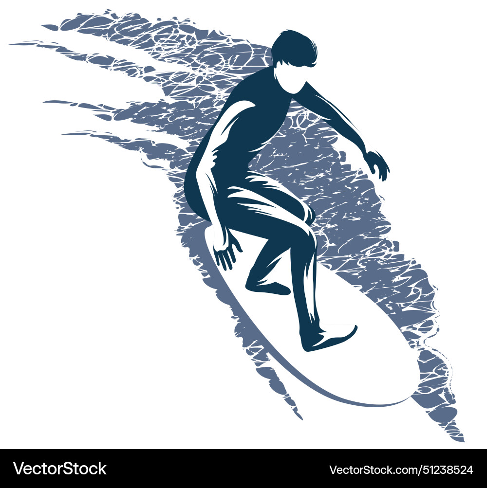 Surfer on a board riding the waves at sea Vector Image