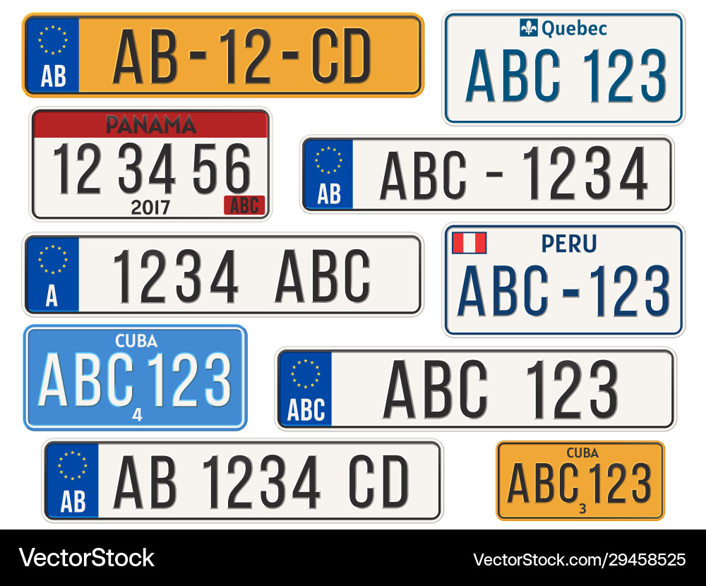 Car License Plates - EU & Americas Royalty Free Vector