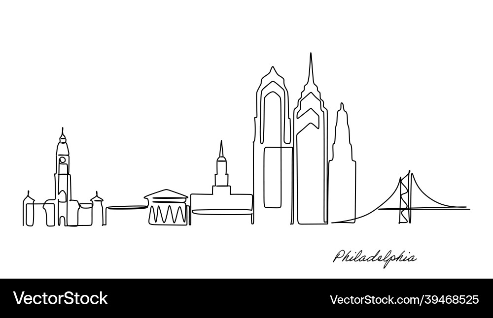 Continuous single line drawing of philadelphia Vector Image