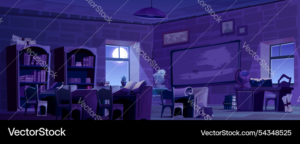 Night dark empty school classroom Royalty Free Vector Image