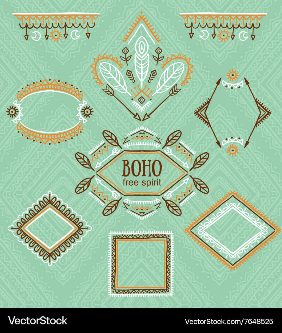 Set ornamental frames indian collection Royalty Free Vector