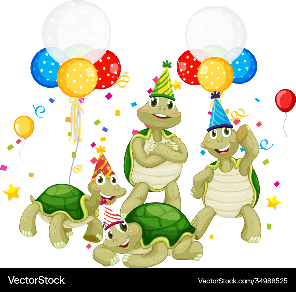 Turtle group in party theme cartoon character Vector Image