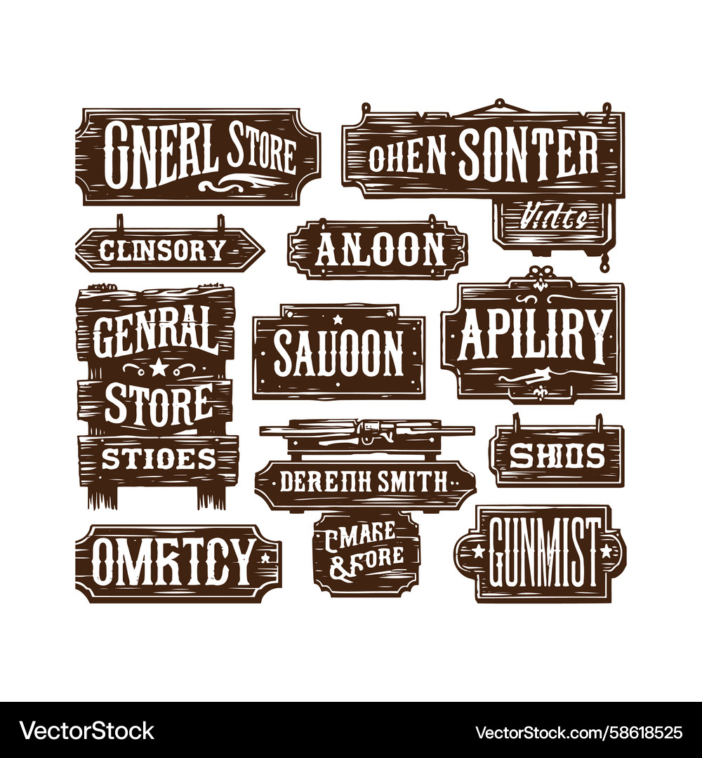 Western hand-painted store signs Royalty Free Vector Image