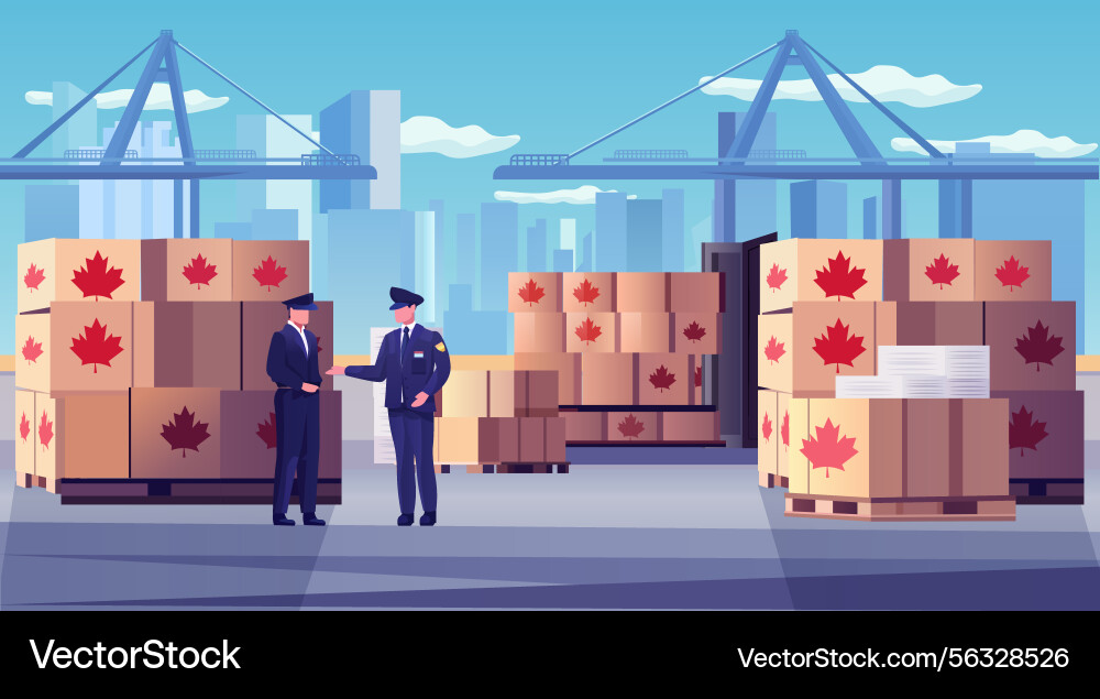 Canadian customs officers trade war tariffs Vector Image