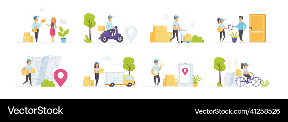 Express delivery service set with people Vector Image