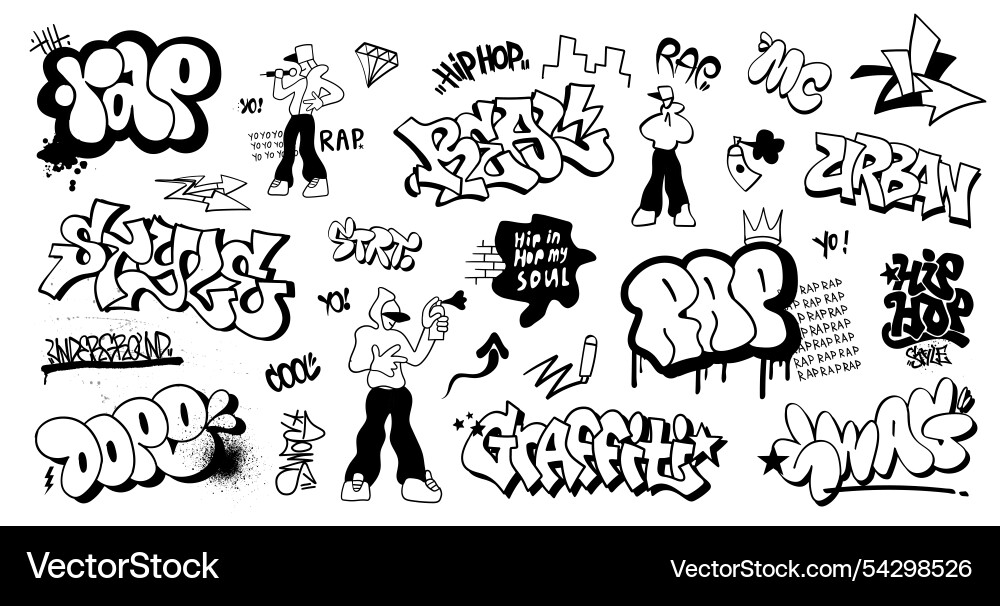 Graffiti lettering tags rap music hip hop style Vector Image
