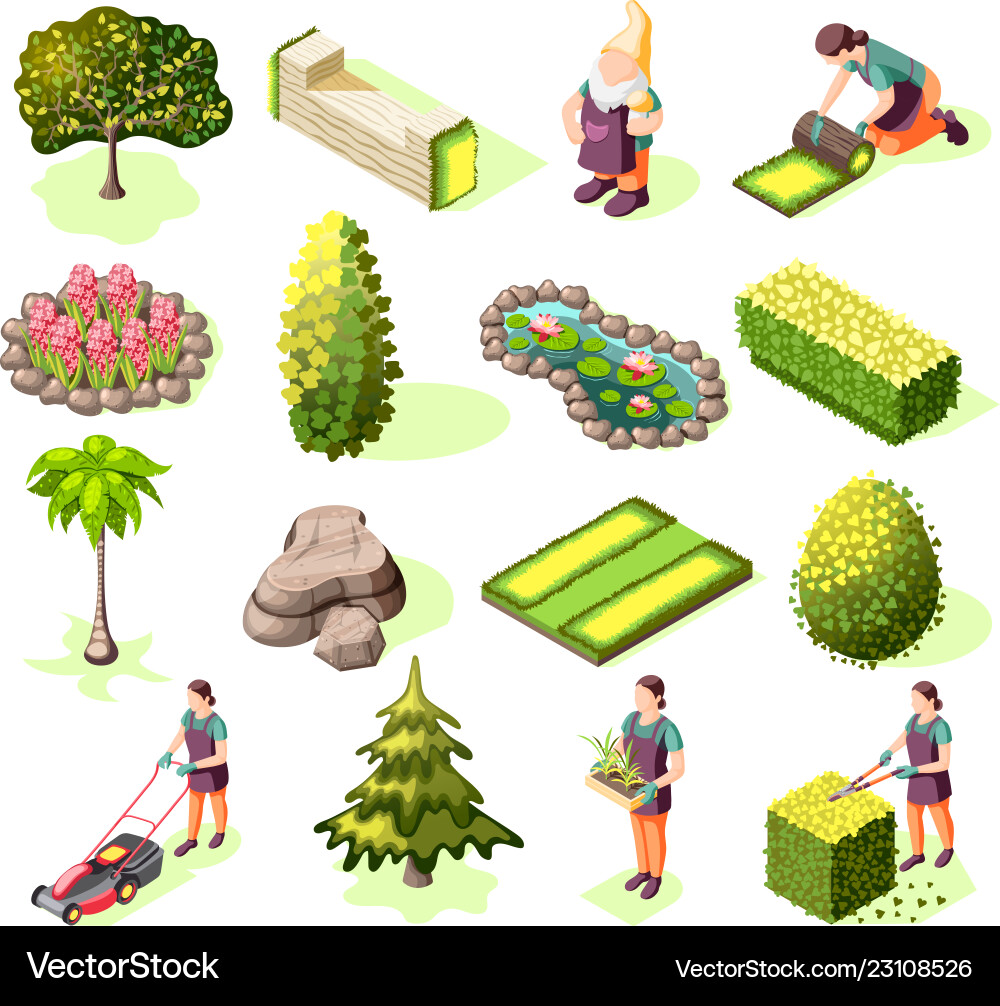 Landscaping isometric icons Royalty Free Vector Image