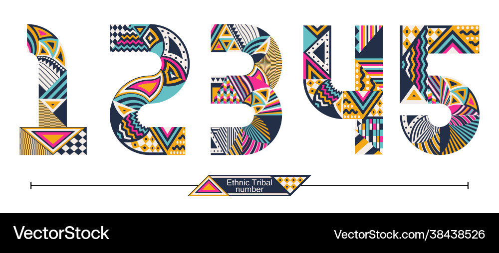 Number ethnic tribal style in a set 12345 Vector Image