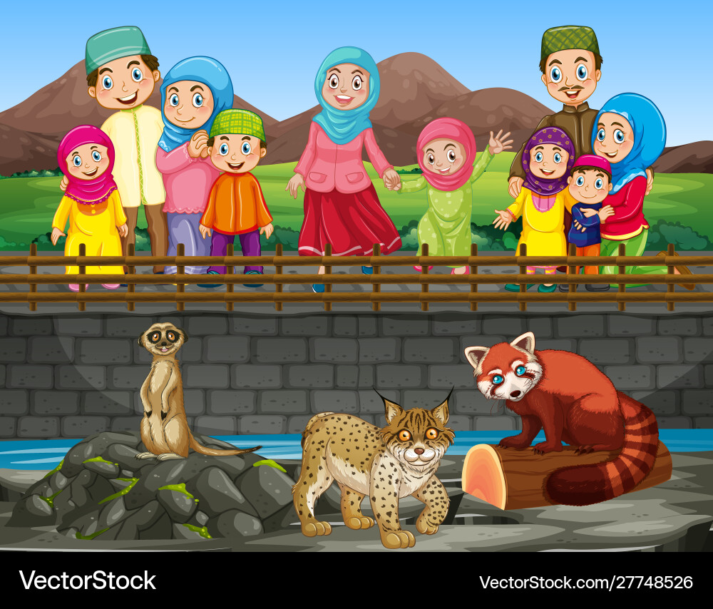 Scene with people looking at animals zoo Vector Image