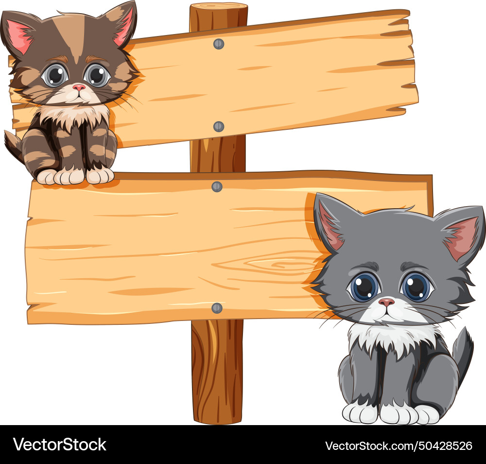 Two adorable kittens sitting by a signpost Vector Image Two adorable kittens sitting by a signpost Vector Image