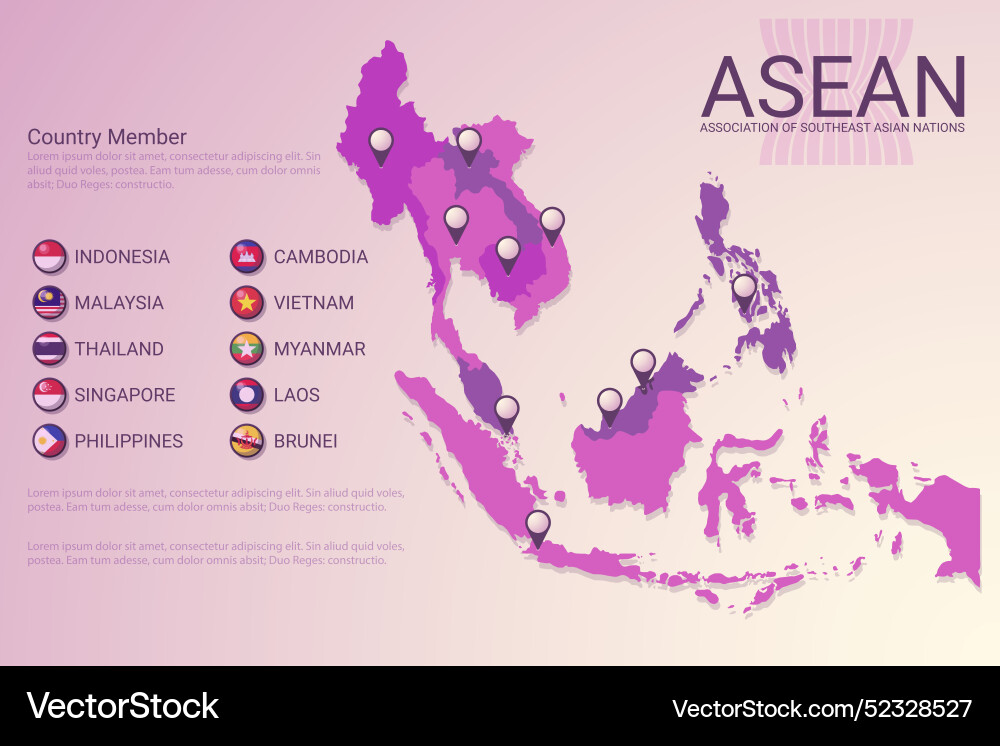 Asean map in gradient pink Royalty Free Vector Image