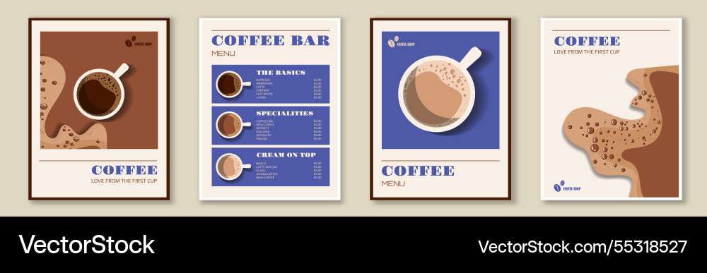 Coffee posters set cups with hot drinks Royalty Free Vector