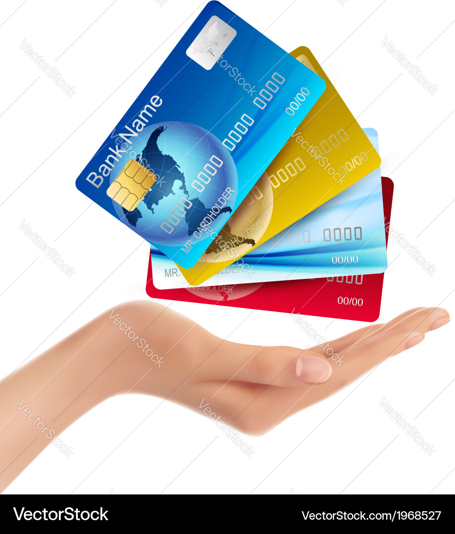 Hand holding credit cards Royalty Free Vector Image
