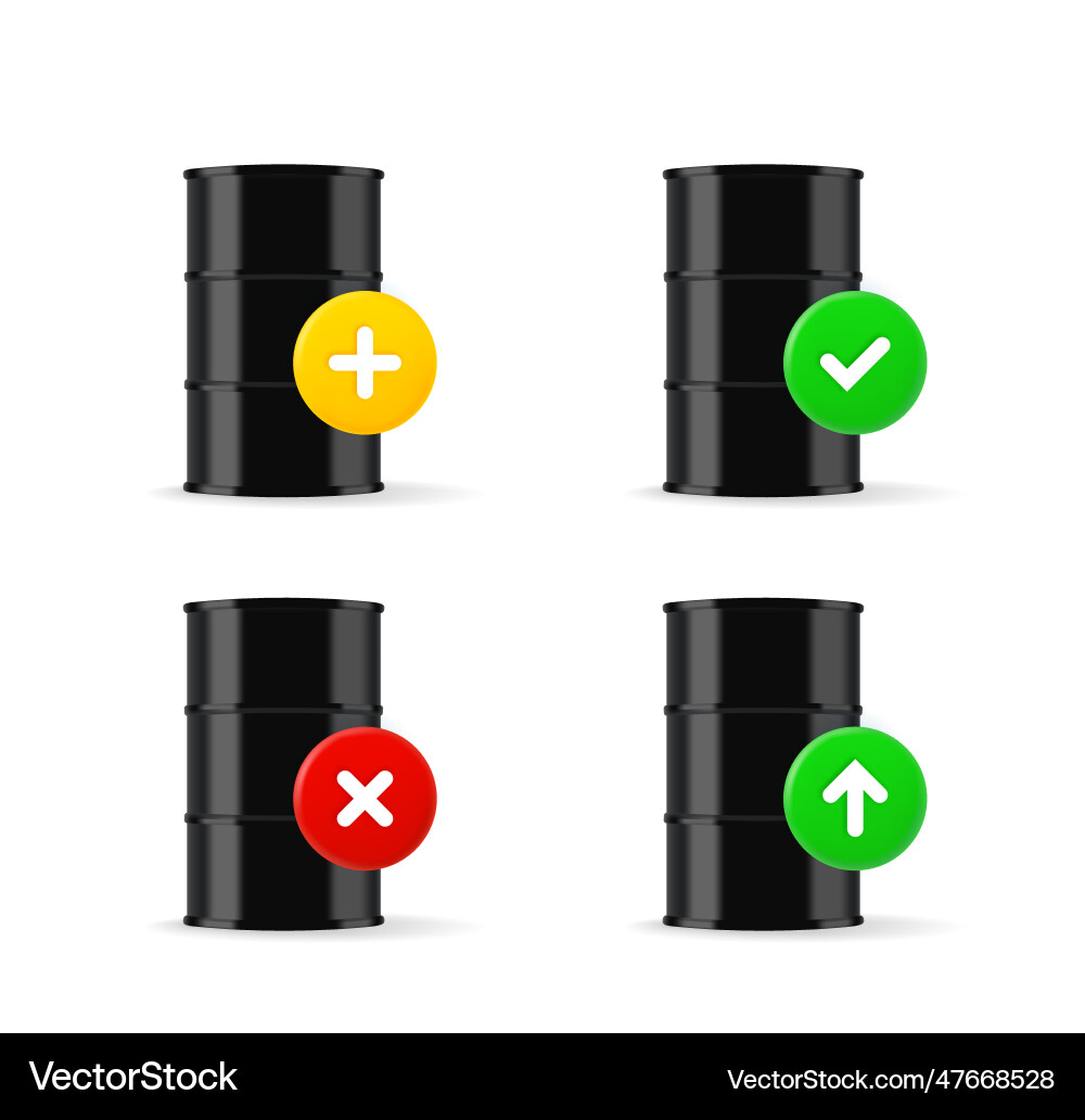 Black oil barrel icons set with different Vector Image