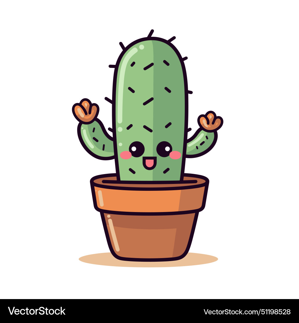 Cute cactus cartoon character smiling potted Vector Image