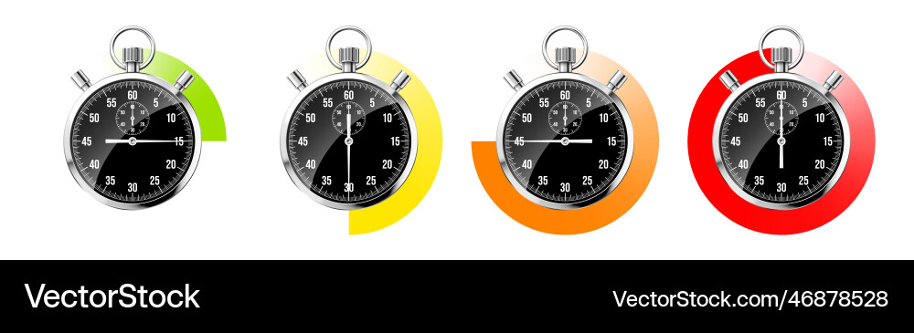 Realistic classic stopwatch shiny metal Royalty Free Vector