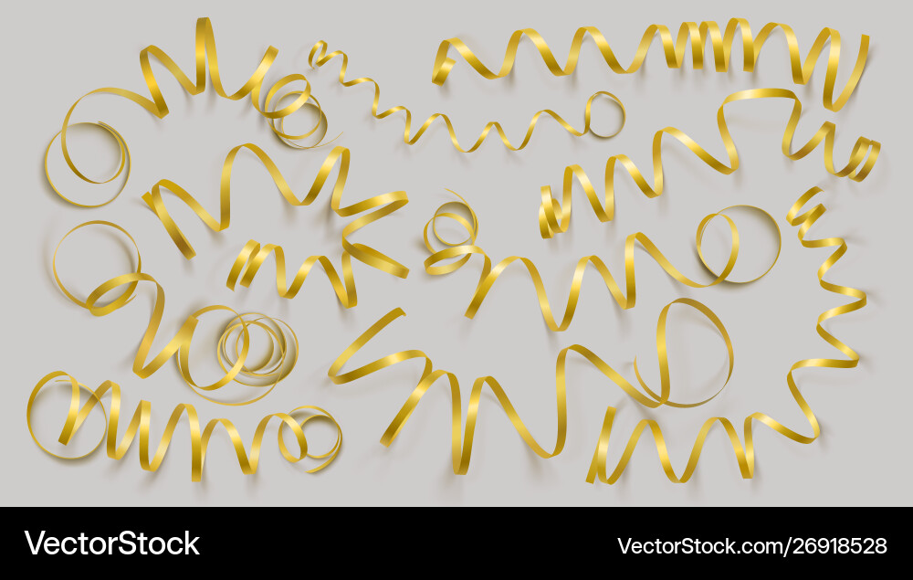Set realistic gold ribbons on grey background Vector Image