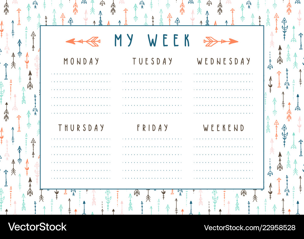 Weekly planner in boho style with arrows Vector Image