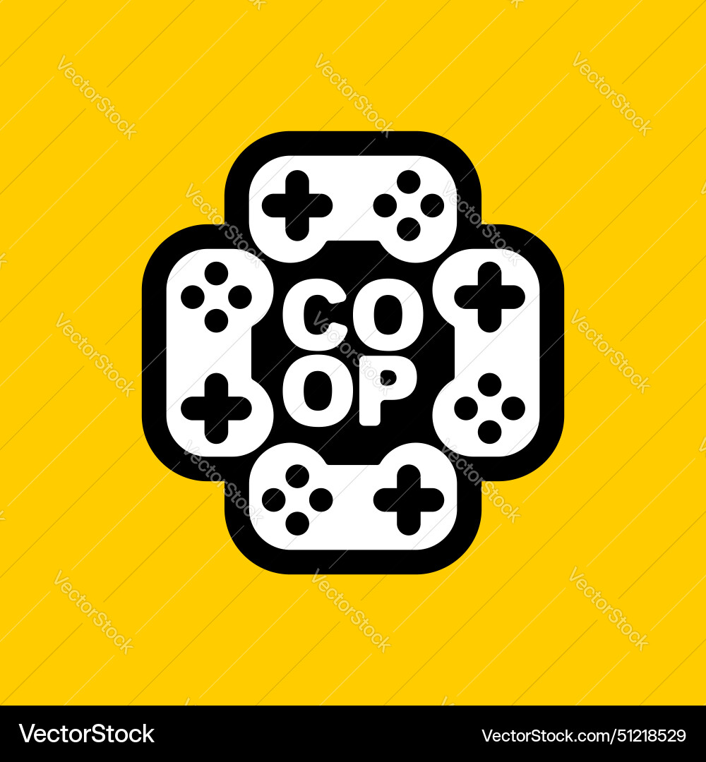 Coop game logo cooperative sign video Royalty Free Vector
