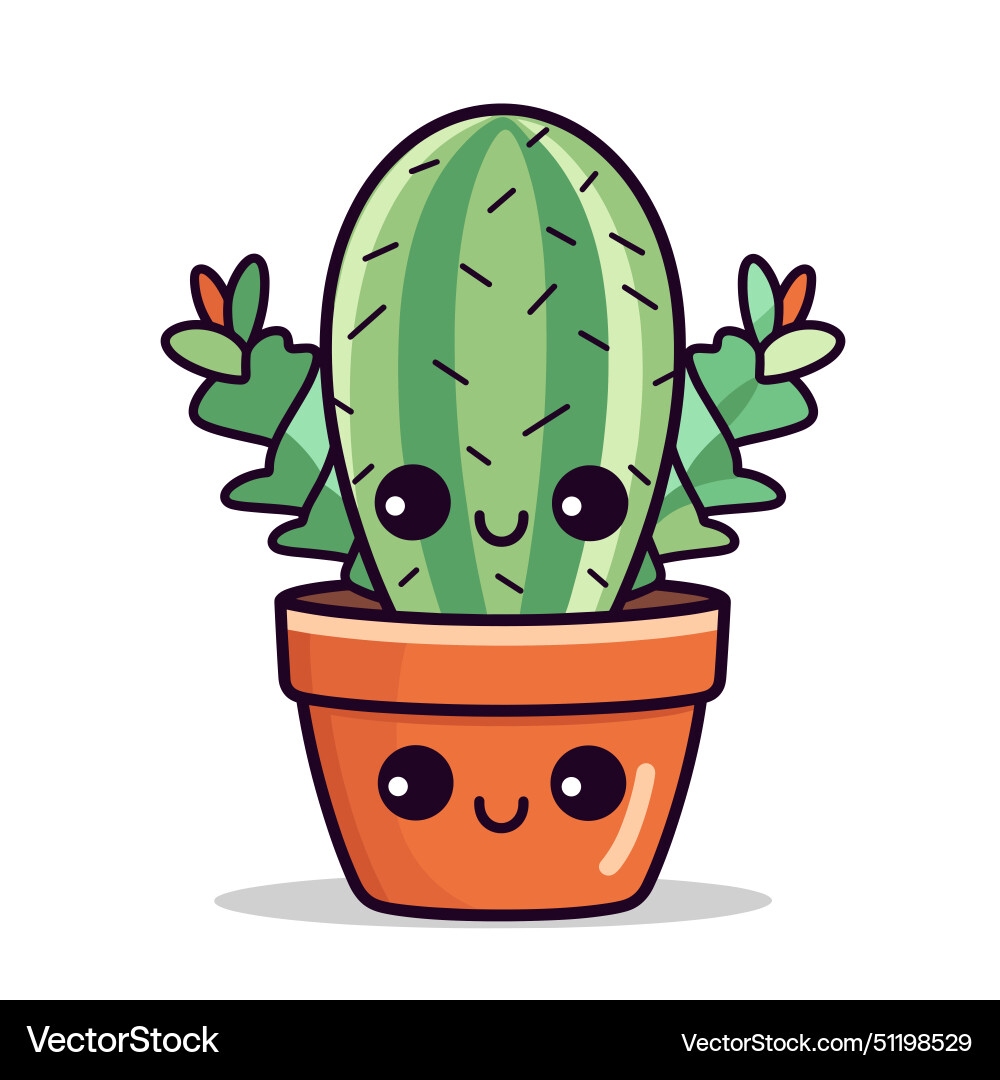 Cute cactus cartoon character smiling waving Vector Image