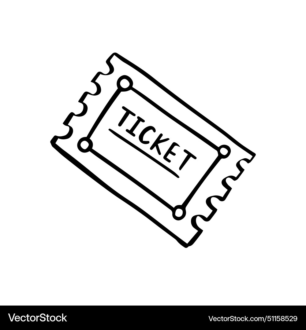 Doodle single hand drawn ticket isolated drawing Vector Image
