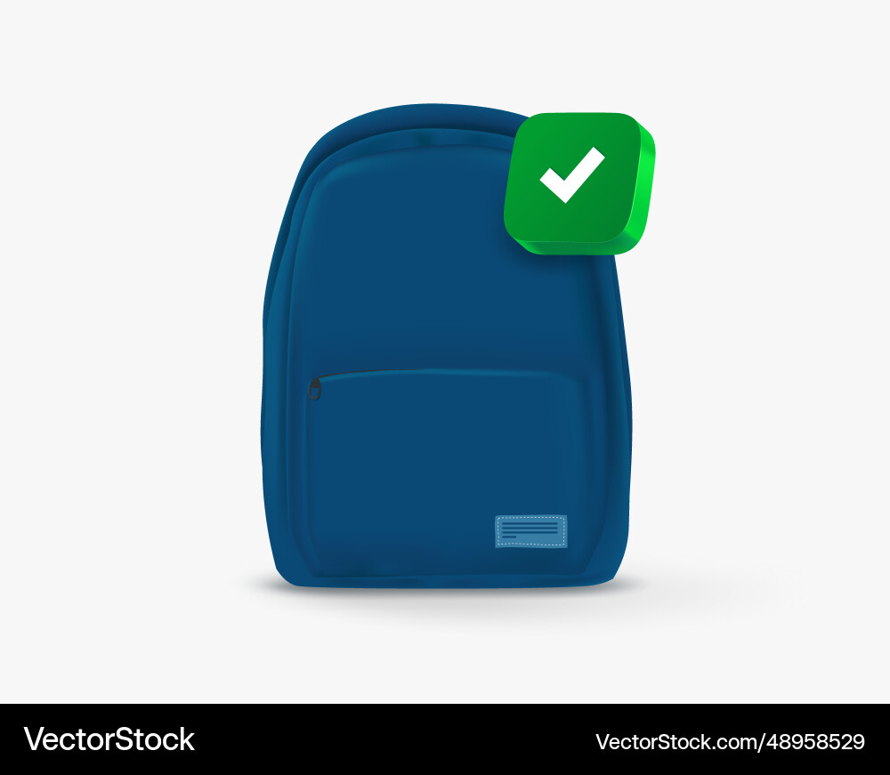 School bag with green checkmark 3d icon Royalty Free Vector