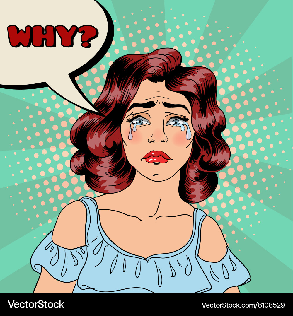Woman crying pop art banner comic style Royalty Free Vector