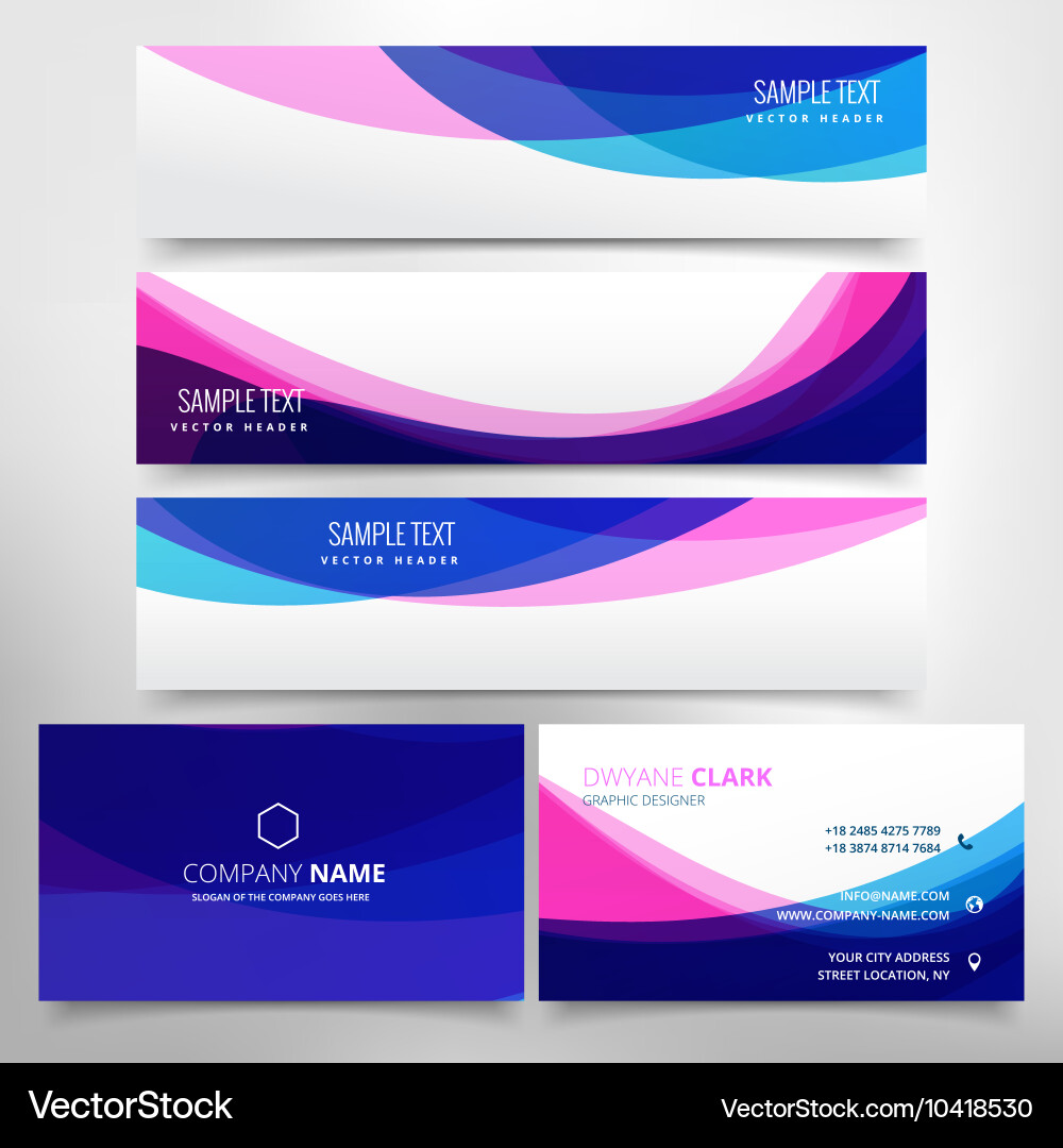 Business card and header banner set Royalty Free Vector