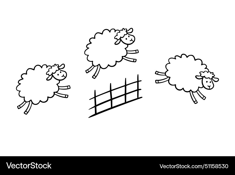Doodle line cute sheep jumping over fence good Vector Image