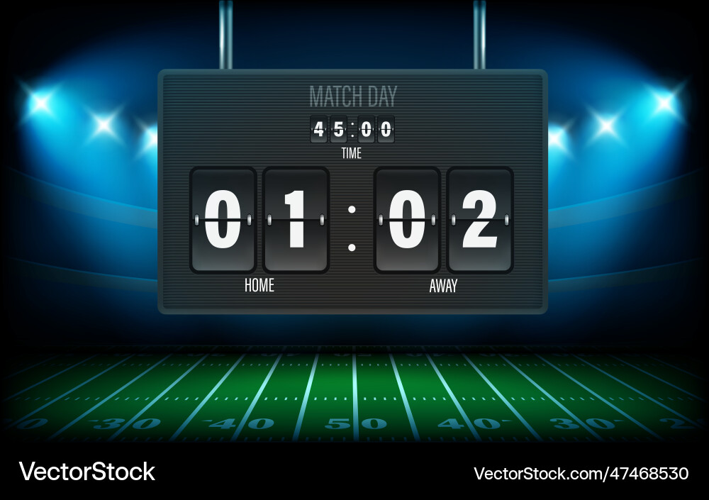 Illuminated football stadium with scoreboard 3d Vector Image