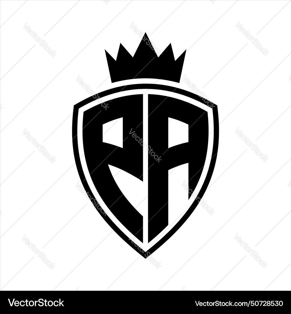 Pa letter monogram shield and crown outline shape Vector Image