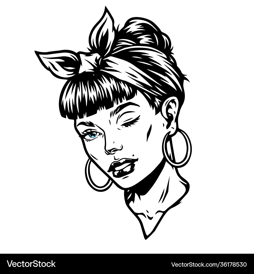 Pretty winking woman head Royalty Free Vector Image