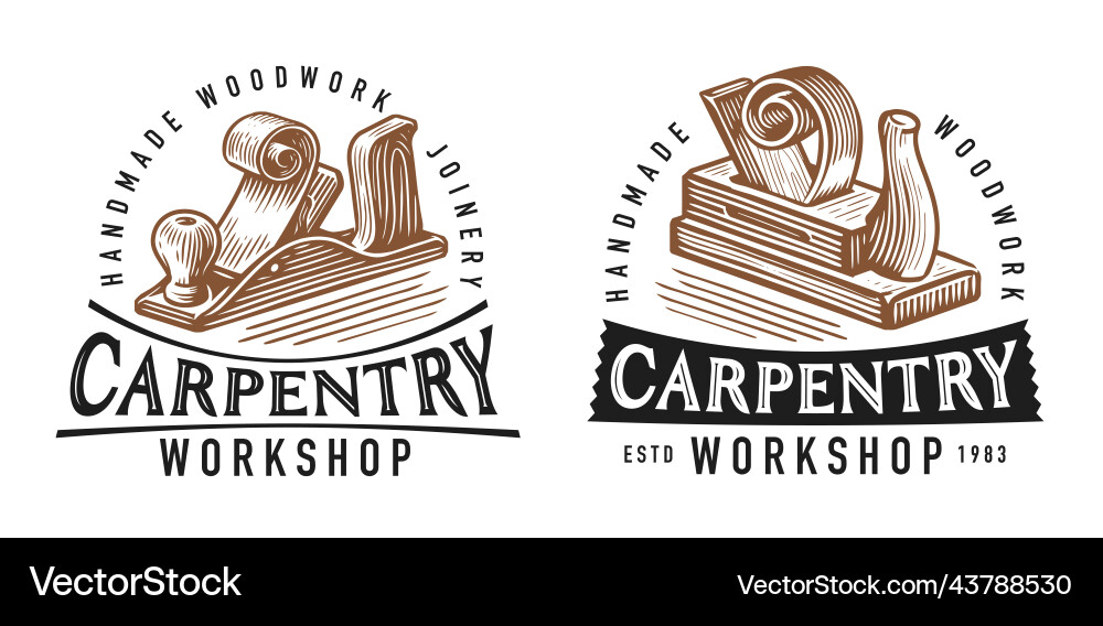 Woodworking Badge Set - Carpenter Emblem Vector Image