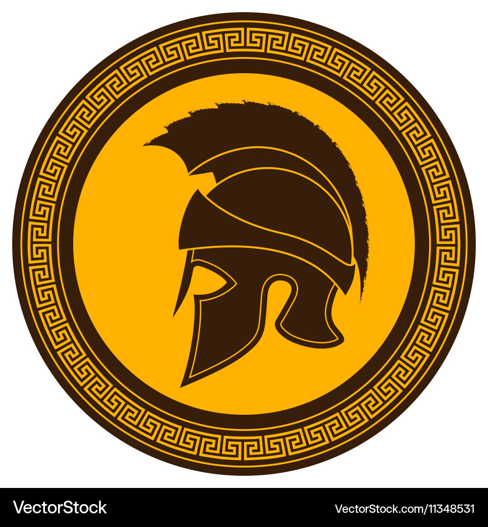 Ancient greek helmet with a crest on the shield Vector Image