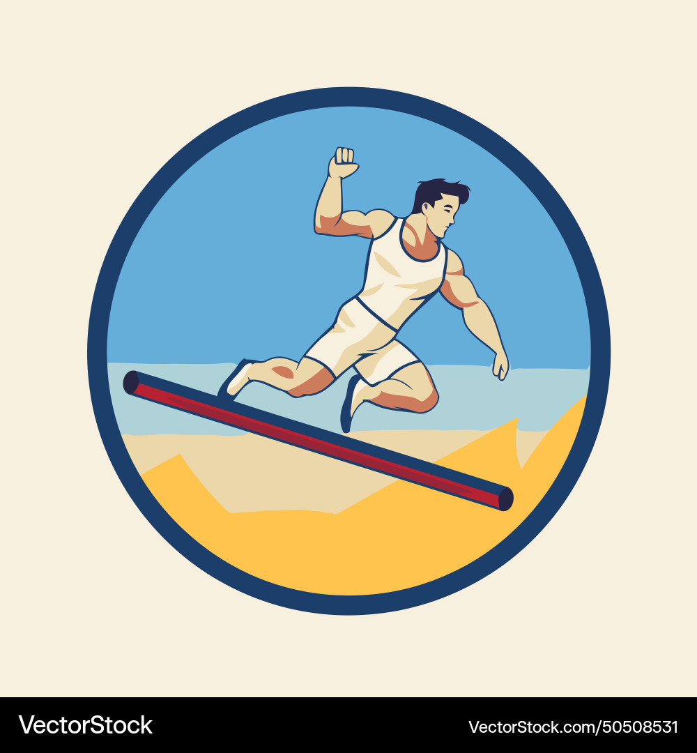 Athlete running on surfboard the beach Royalty Free Vector