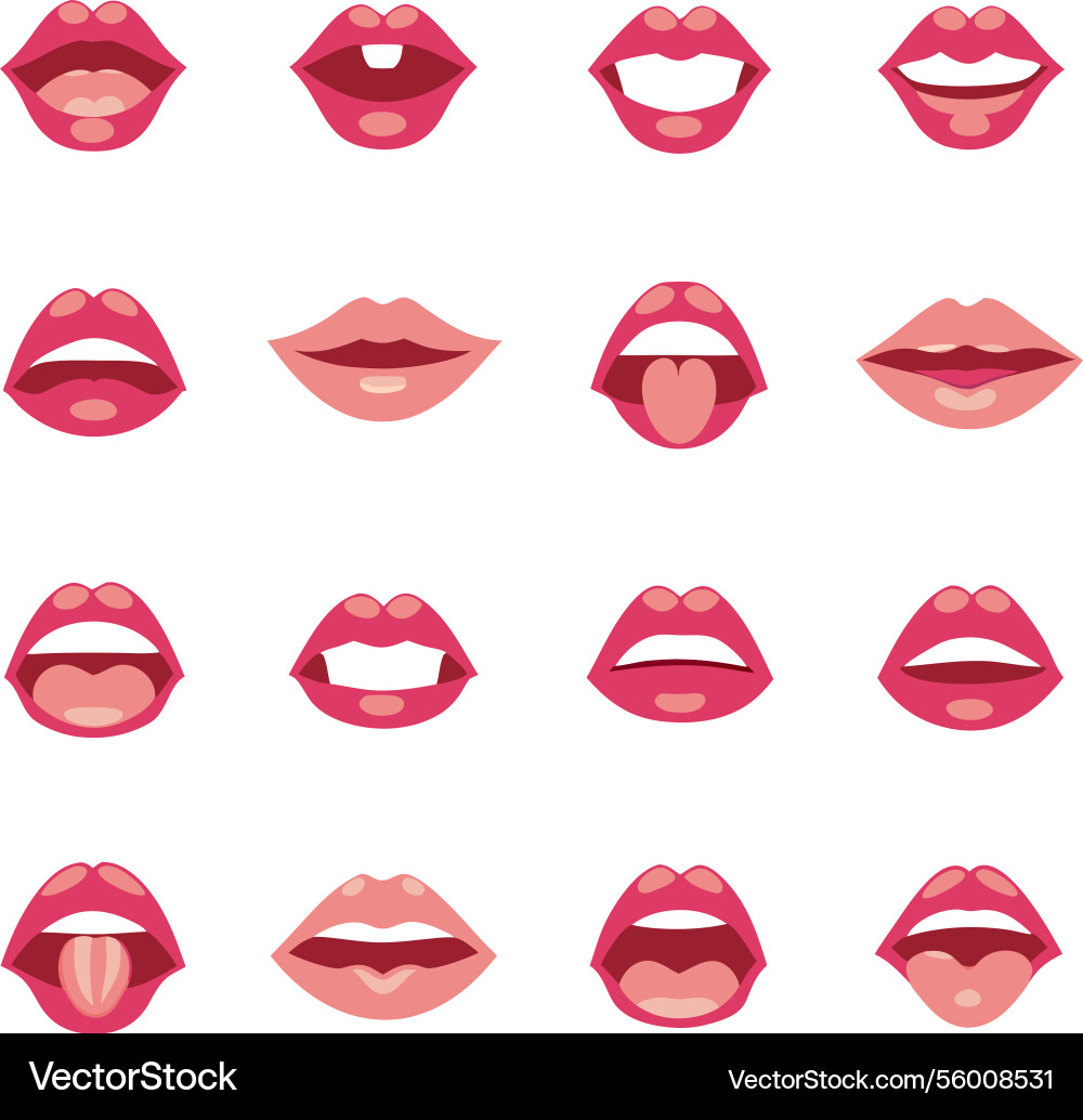 Diverse Lip Expressions - 16 Illustrations Vector Image